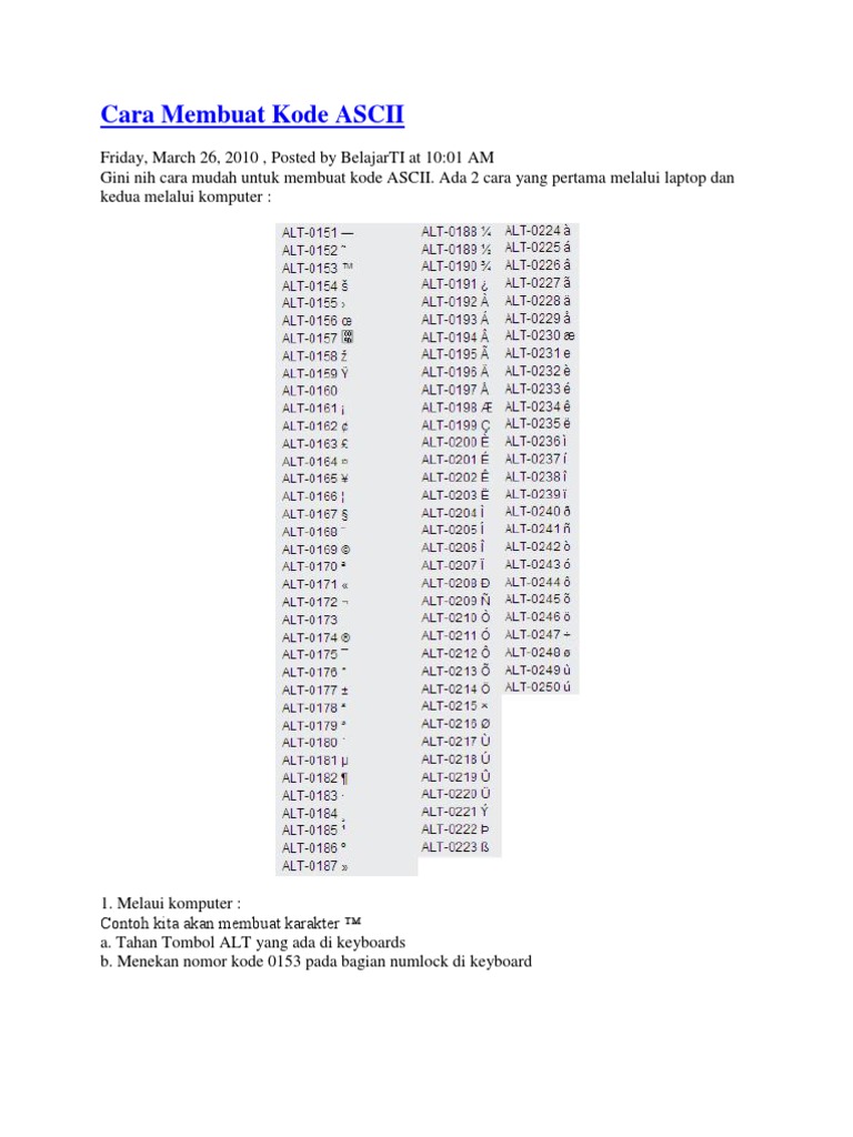 Cara Mudah Membuat Kode ASCII | PDF | Game & Aktivitas | Metode & Bahan ...