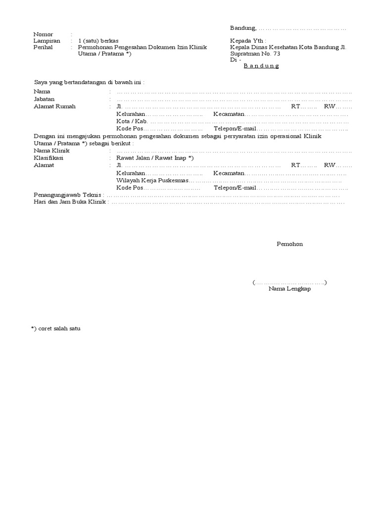 Form Izin Operasional Klinik | PDF