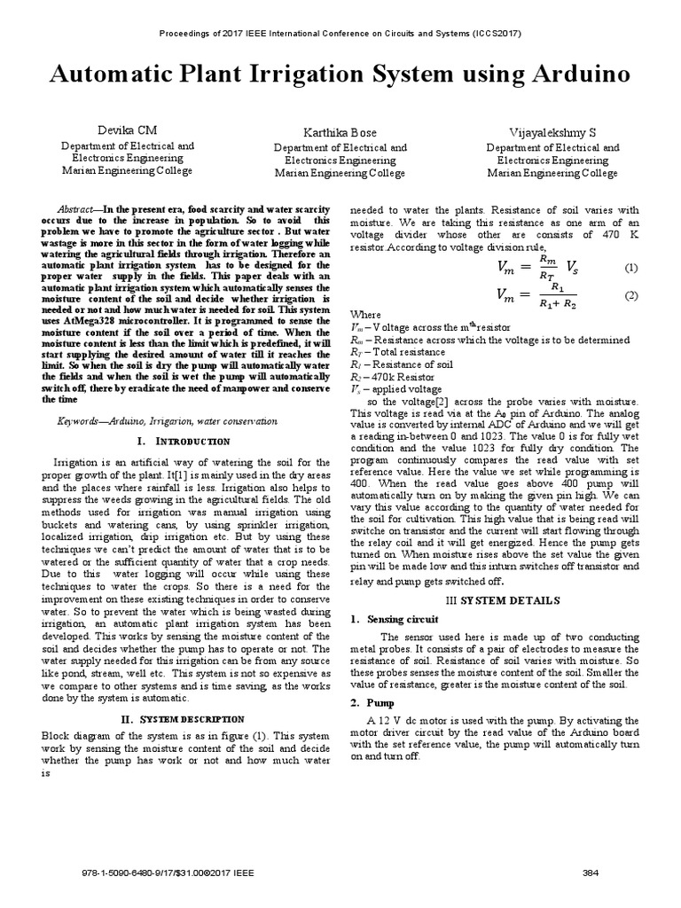 Automatic Plant Irrigation System Using Arduino 2017 | PDF | Irrigation | Water Conservation