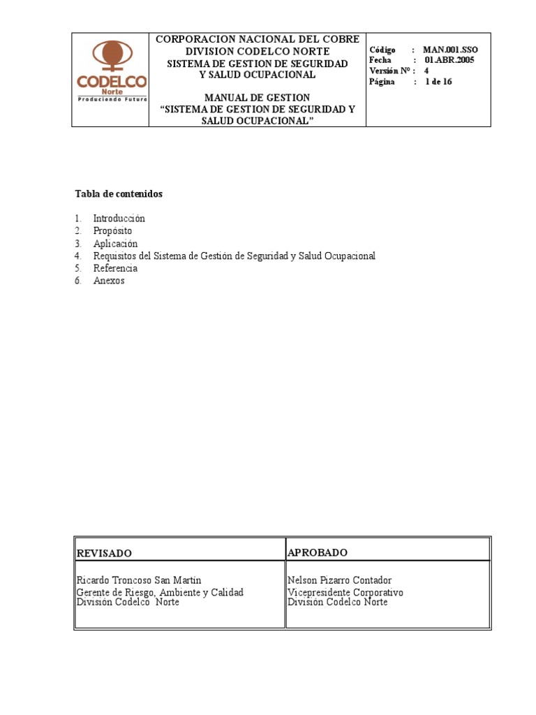 Man.001.sso - Manual de Gestion de S&so | PDF | Seguridad y salud ... Man.001.sso - Manual de Gestion de S&so | PDF | Seguridad y salud ...