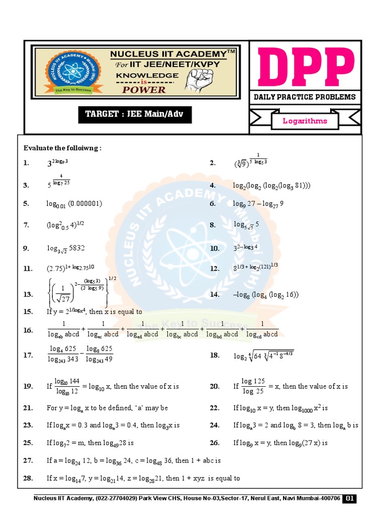 Logarithms DPP | PDF | Functions And Mappings | Combinatorics
