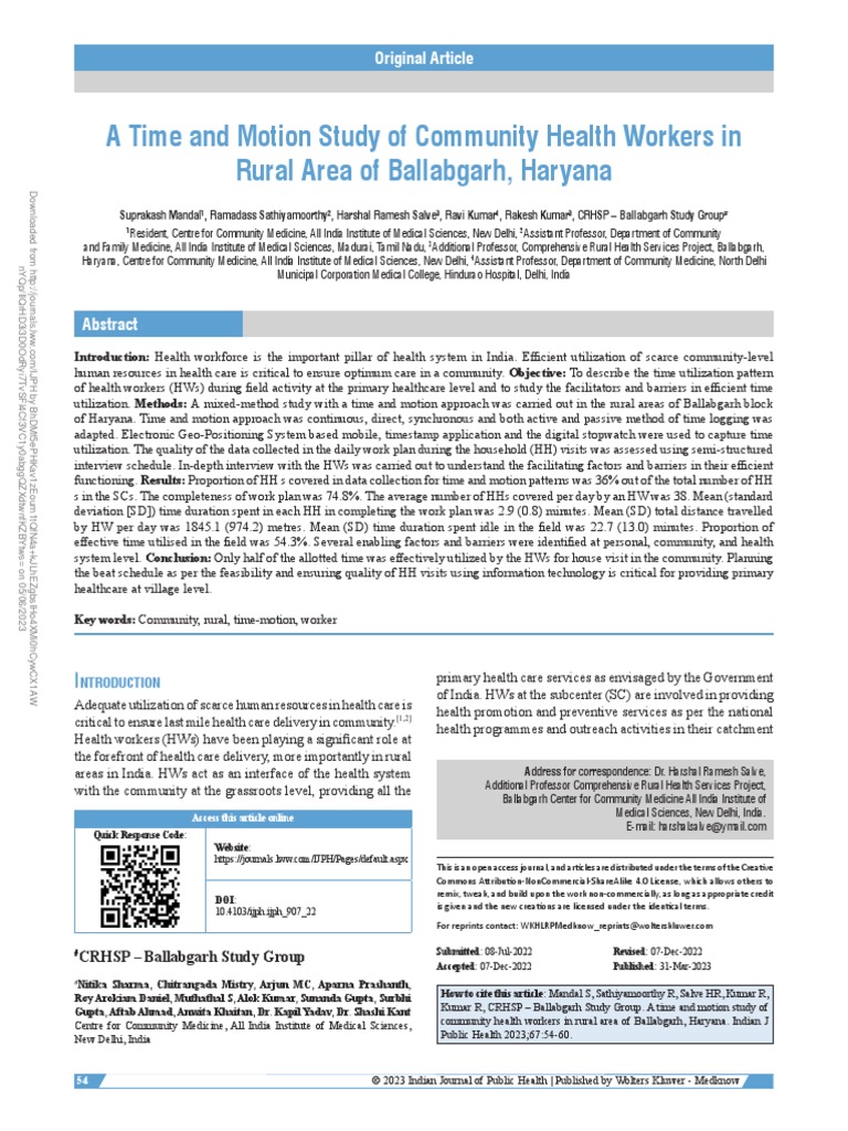 A Time and Motion Study of Community Health.10 | PDF | Health Care ...