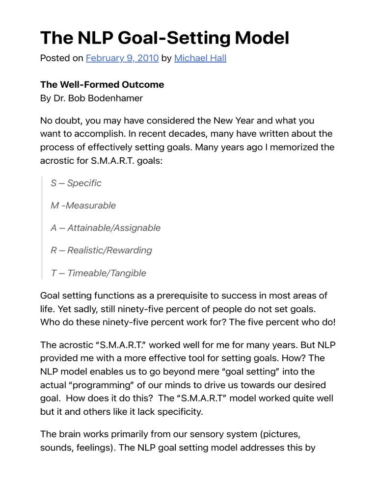 The NLP Goal-Setting Model | Download Free PDF | Goal | Goal Setting