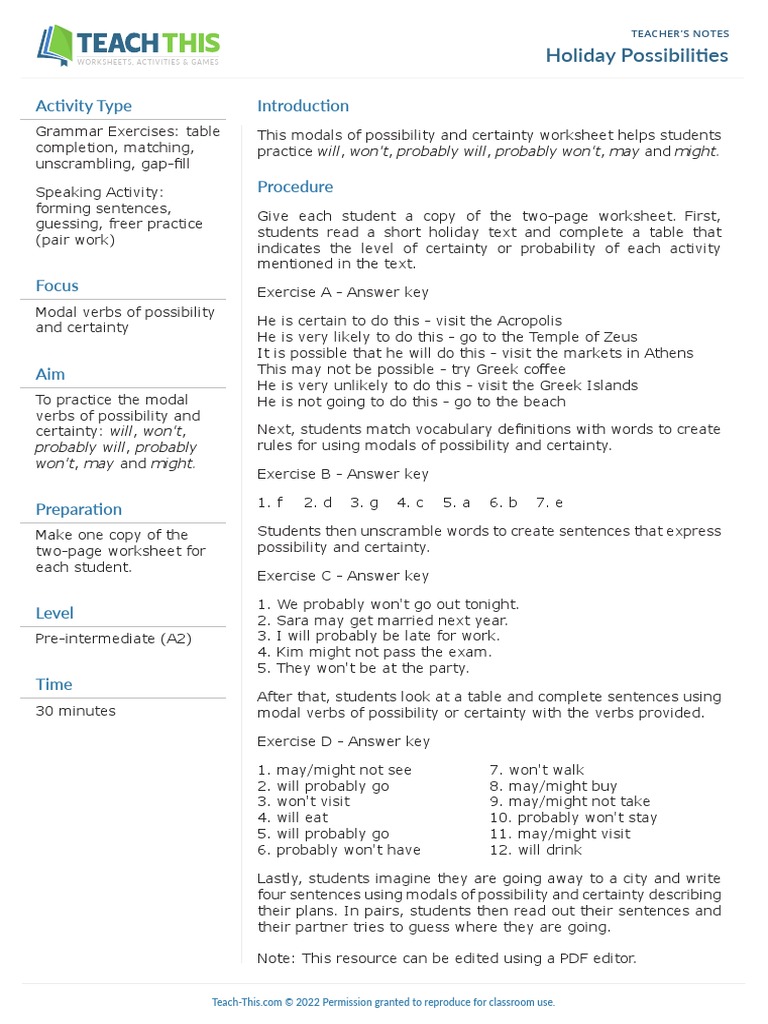 Holiday Possibilities PDF | PDF | Cognitive Science | Linguistic Morphology