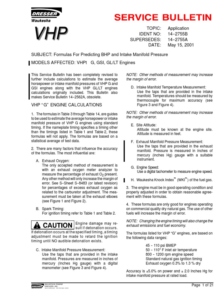 BHP and Intake Pressure Formulas for VHP Engines | PDF | Horsepower ...