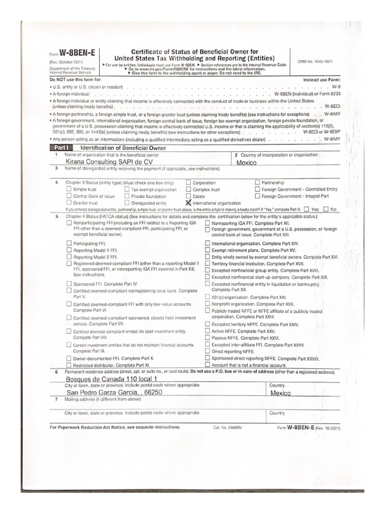 Form W-8BEN-E | PDF