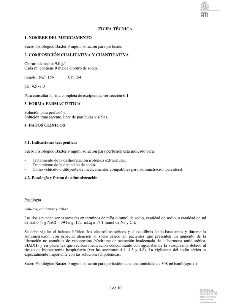 Cloruro de Sodio Baxter | PDF | Sodio | Medicamentos con receta
