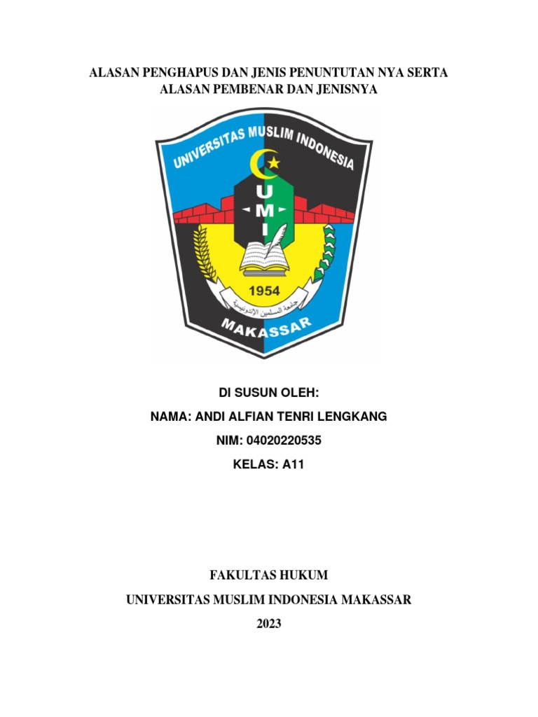 Makalah Alasan Penghapusan Pidana Di Susun Oleh ANDI ALFIAN TENRI ...