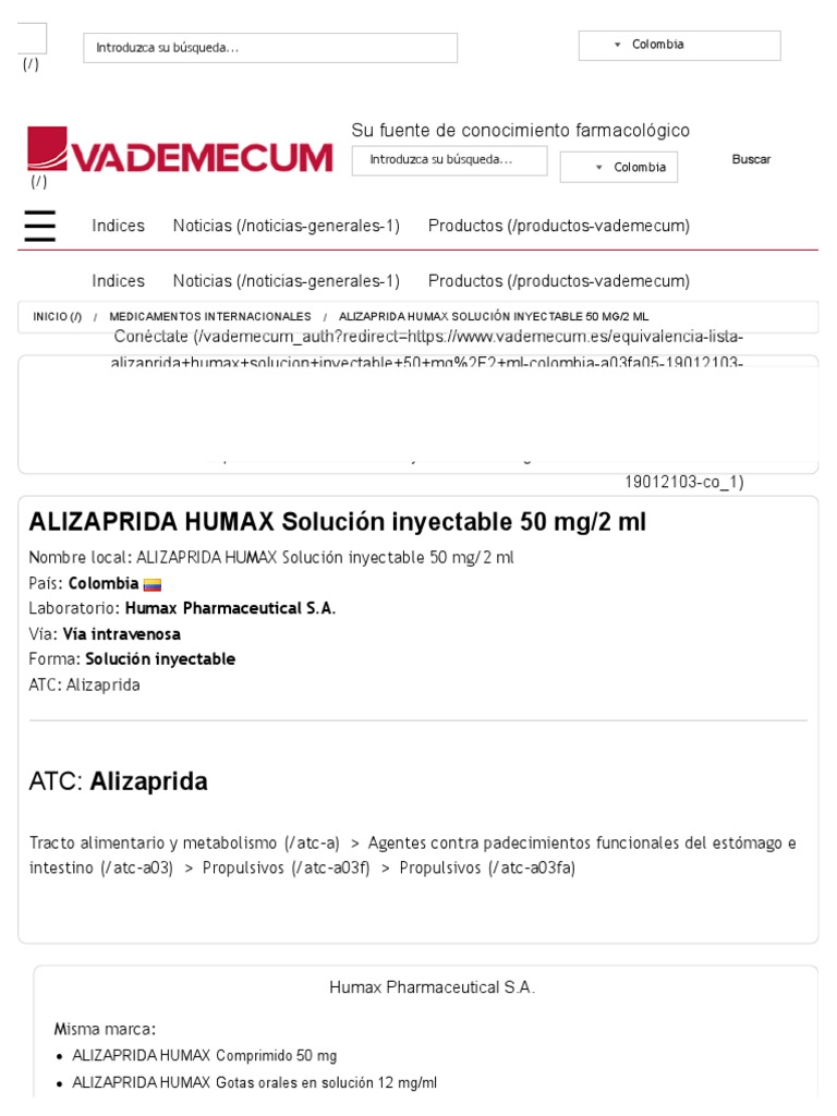 ALIZAPRIDA HUMAX Solución Inyectable 50 MG - 2 ML de Colombia ? | PDF ...