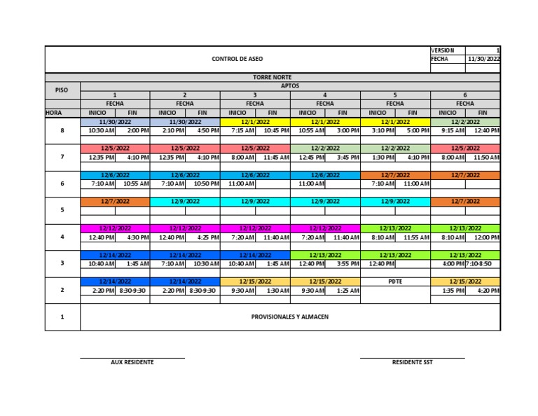 Formato de Control de Aseo | PDF