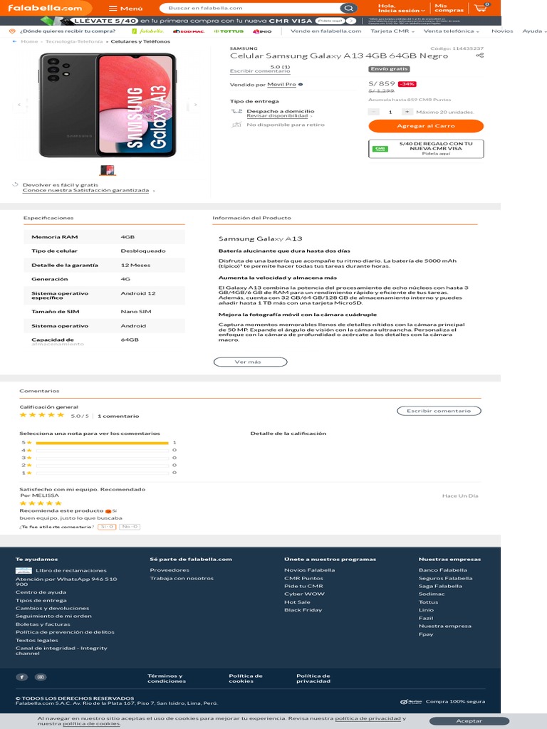 Celular Samsung Galaxy A13 4GB 64GB Negro SAMSUNG PDF | PDF | Teléfonos móviles | Cookie HTTP