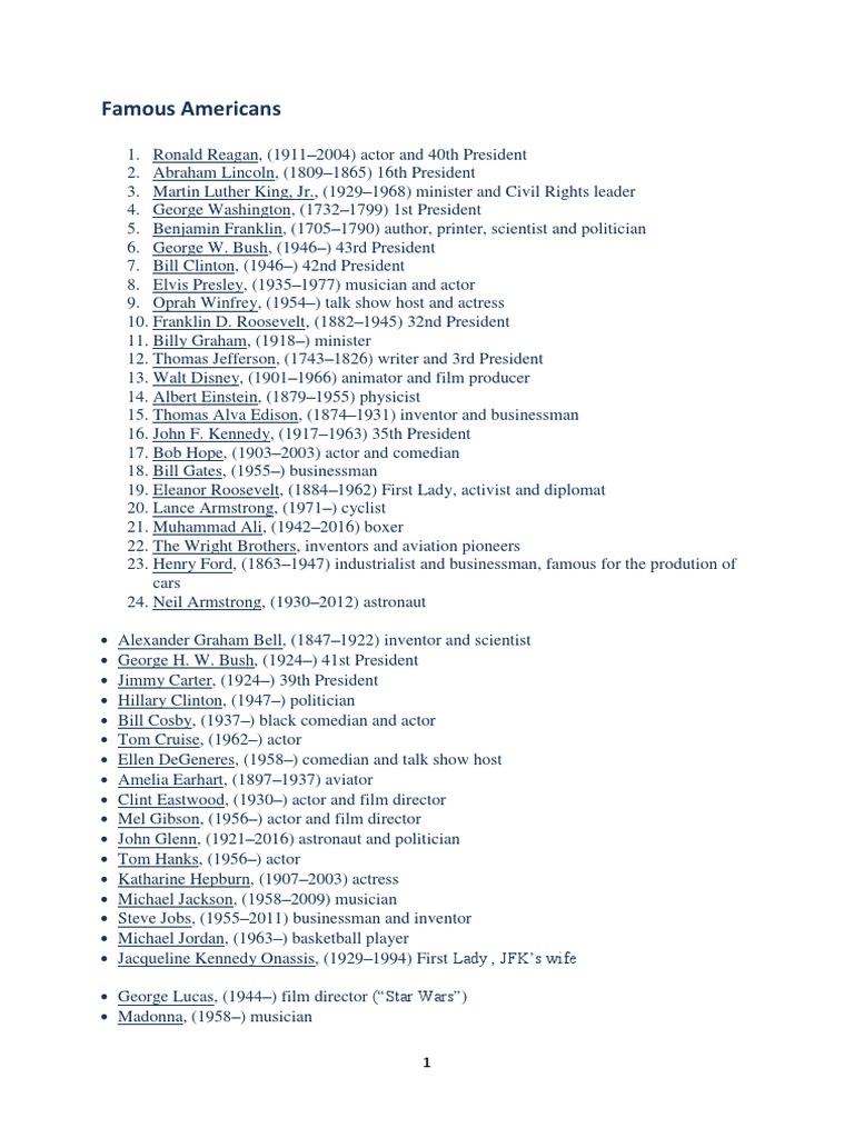 Famous Americans | PDF
