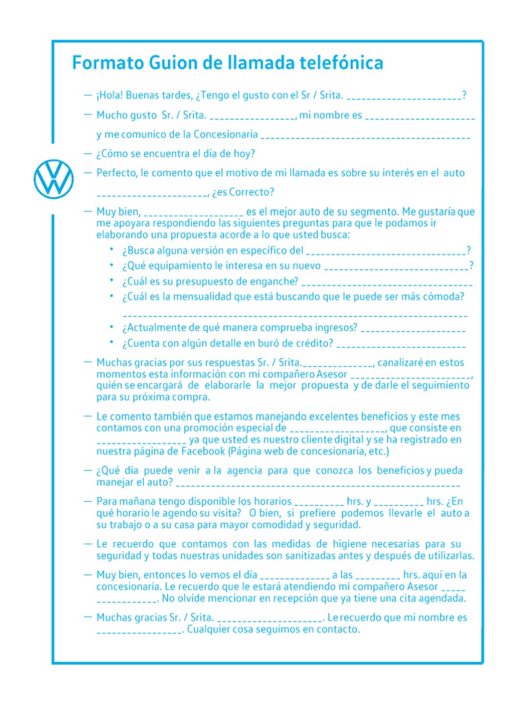 Formato Guion Llamada Telefonica | PDF