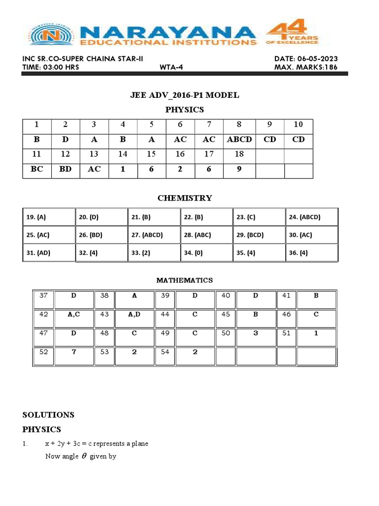 JEE ADV 2016-P1 Model Solutions | PDF | Chemistry | Physical Chemistry