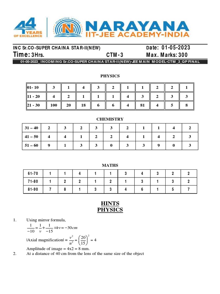 01-05-2023 - INCOMING SR - CO-SUPER CHAINA STAR-II (NEW) - JEE MAIN MODEL-CTM - 3 - KEY&SOL PDF ...