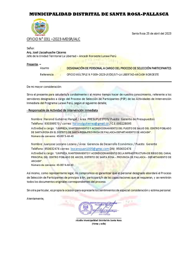 Oficio de Designacion PDF | PDF