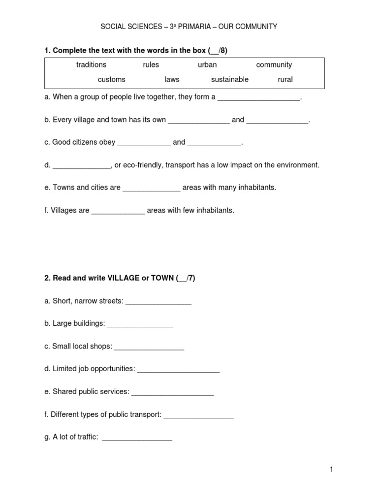 3º Primaria - Social Science - Our Community (Unit 1) ME | PDF