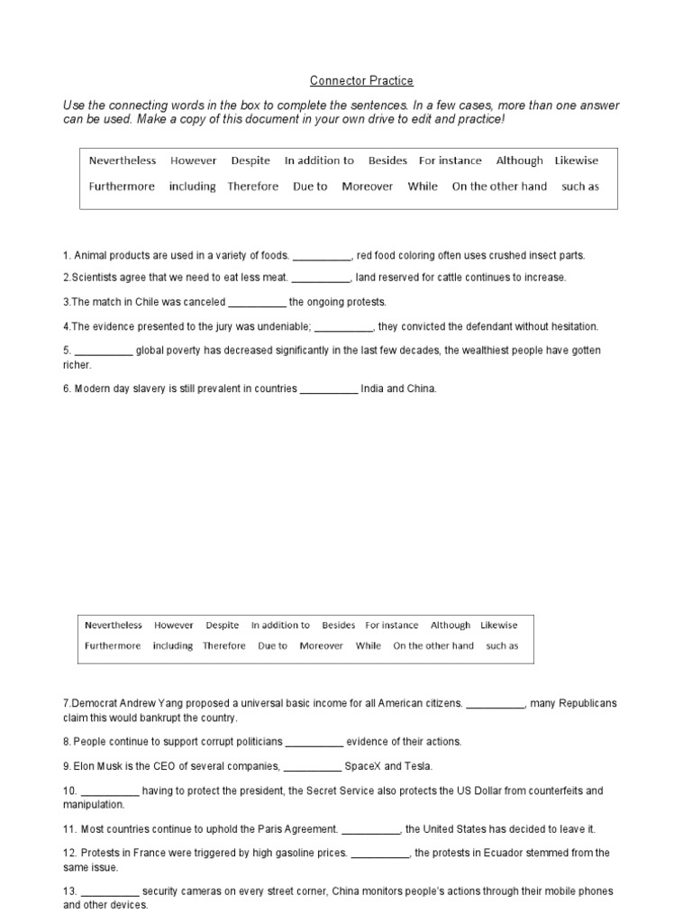 Using Connectors Exercise | PDF