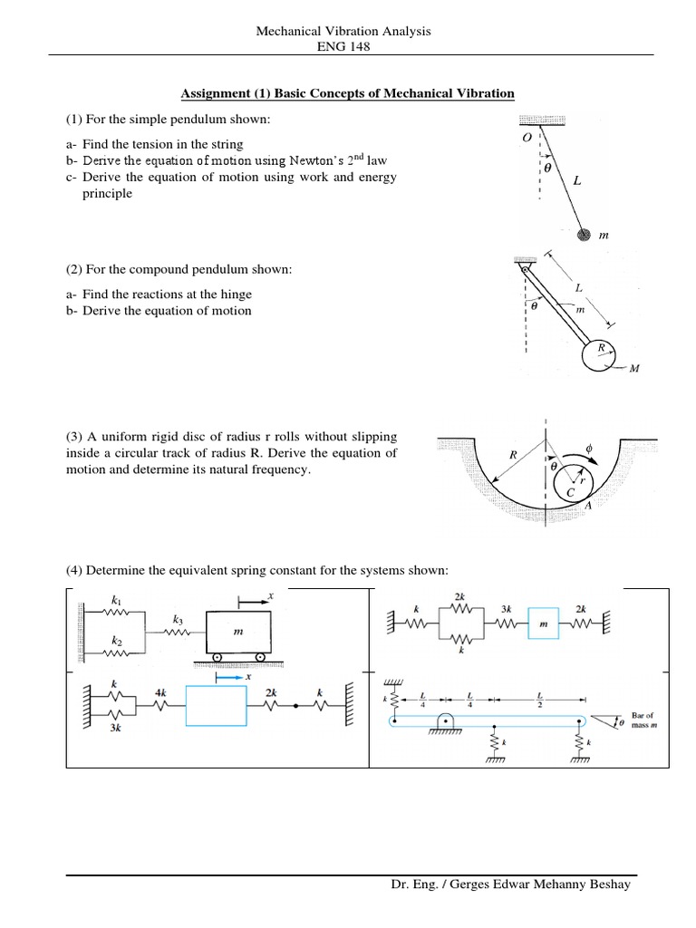 Assignment (1) Basic Concepts of Mechanical Vibration | PDF