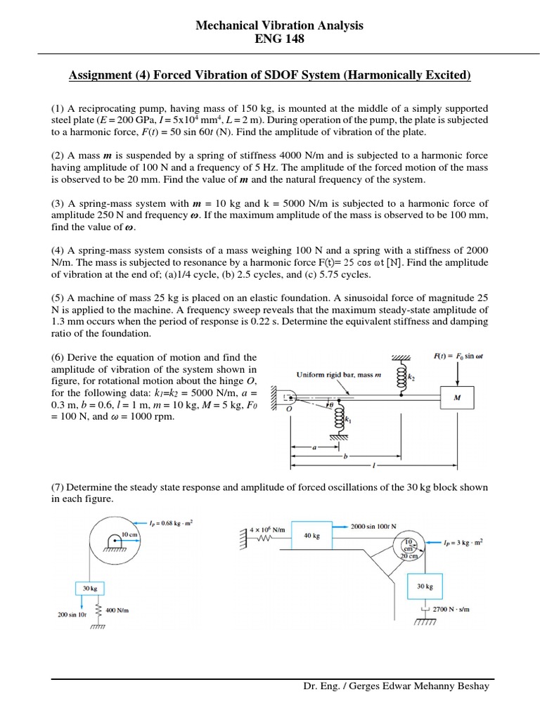 Assignment (4) Forced Vibration of SDOF Systems PDF | PDF | Damping | Physical Quantities