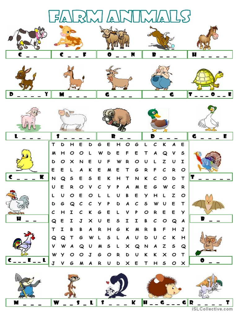 Farm Animals - Wordsearch | PDF