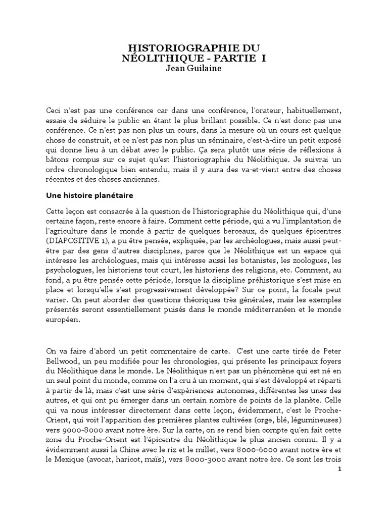 Jean Guilaine Neo Partie I | PDF | Néolithique | Domestication