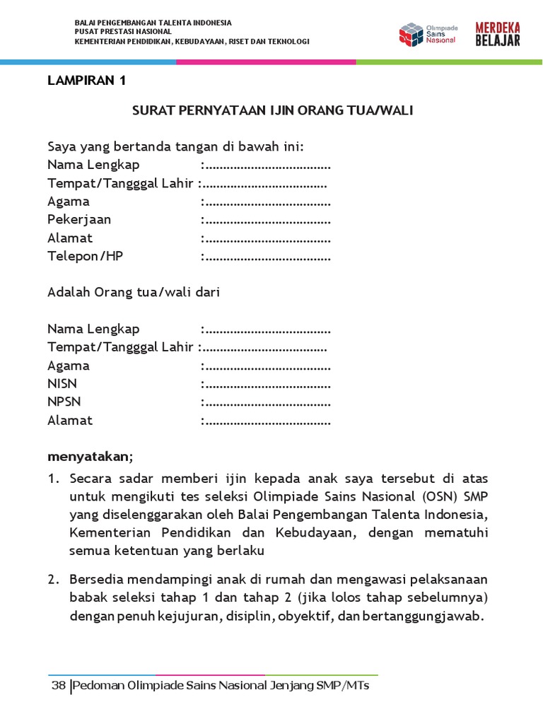 Pedoman OSN SMP 2023 | PDF