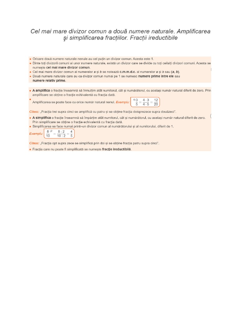 Amplificarea Si Simplificarea Fractiilor | PDF