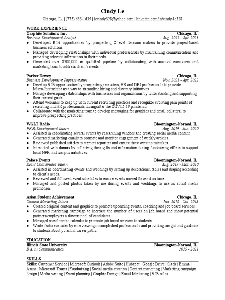 Cindy Le Resume 2023 | PDF | Social Media | Popular Culture & Media Studies