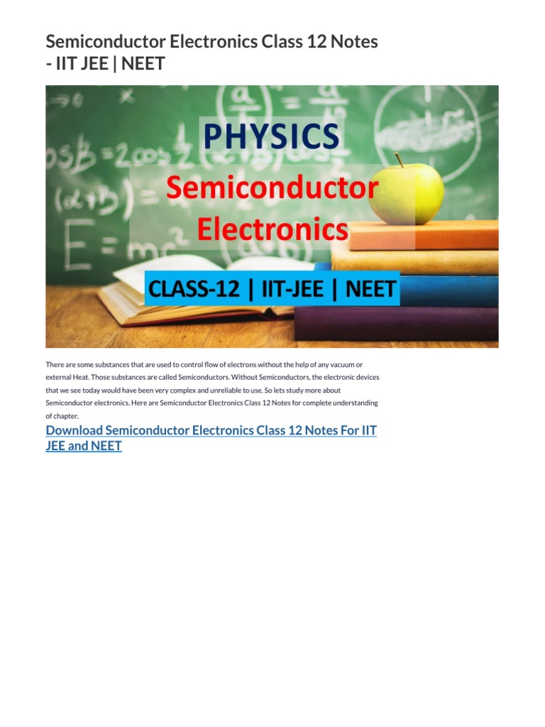 Semiconductor Electronics Class 12 Notes - IIT JEE - NEET PDF | PDF ...