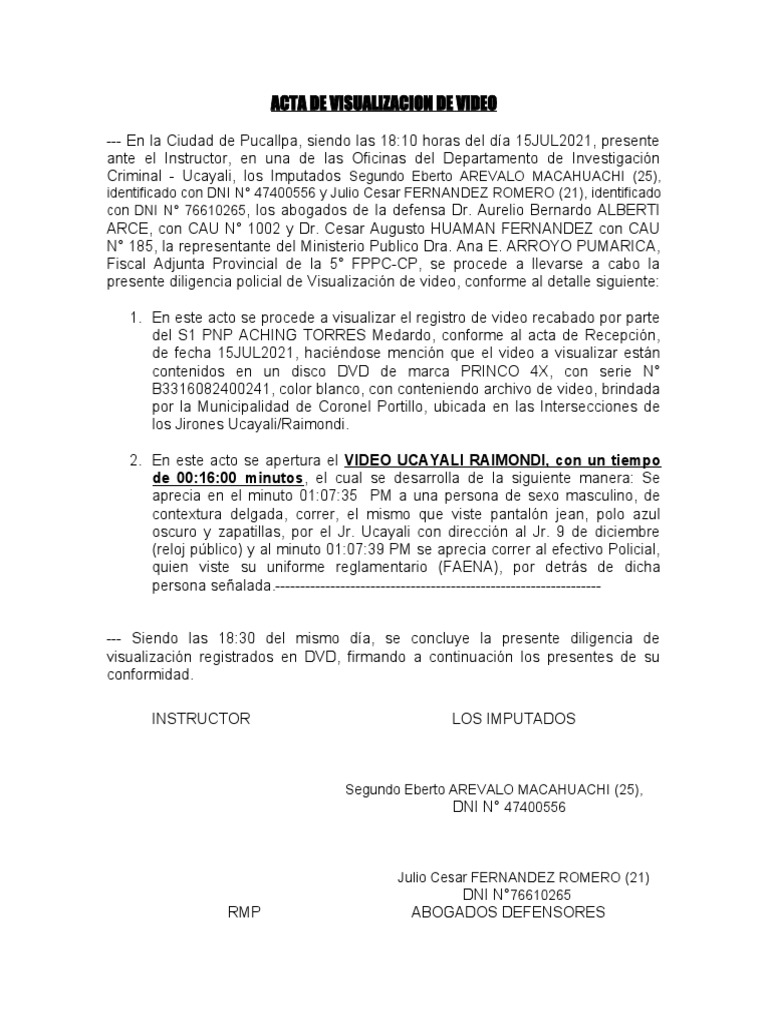 Acta de Visualizacion de Video | PDF Acta de Visualizacion de Video | PDF