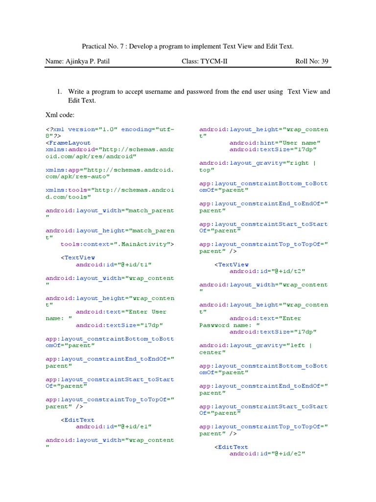 Practical 7 PDF | PDF | Android (Operating System) | Java (Programming Language)