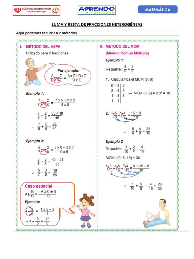 Suma y Resta de Fracciones Heterogéneas | PDF