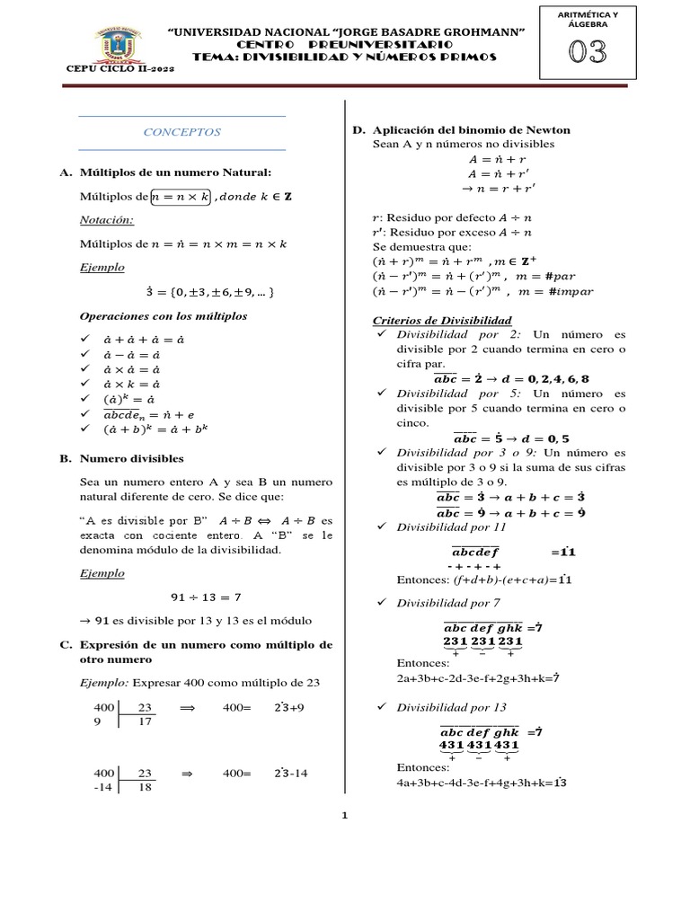 Divisibilidad, números primos y criterios de divisibilidad | PDF | Número primo | División ...