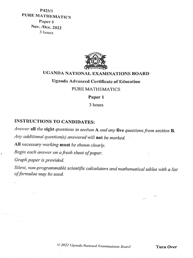 Uneb 2022 Pure Math | PDF
