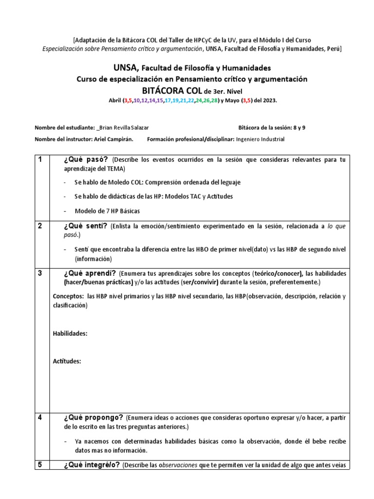 Bitacora COL de Tercer Nivel-PCyA-Modulo I-UNSA-Brian Revilla - Sesion ...
