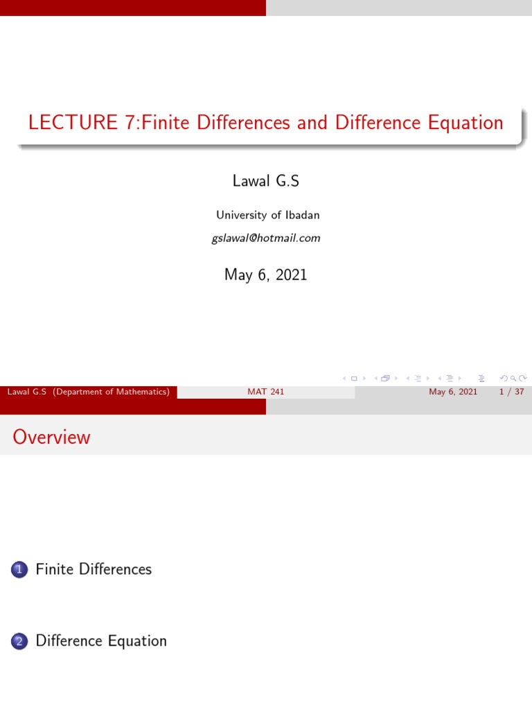 Difference Equations Overview and Examples | PDF