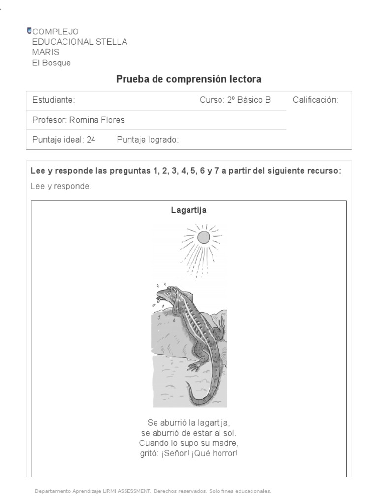 Prueba de Comprension Lectora 5453497 | PDF