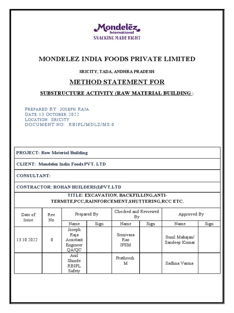 Method Statement for Substructure Work | PDF | Concrete