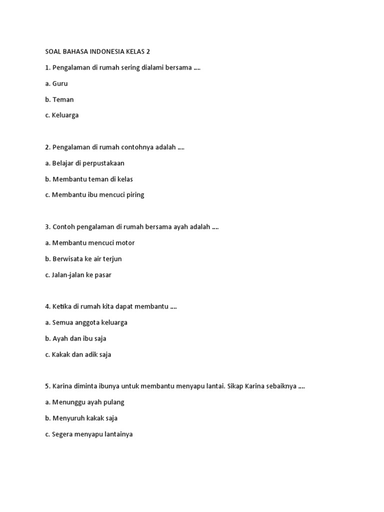 Kelas 2 - Soal B. Indo | PDF