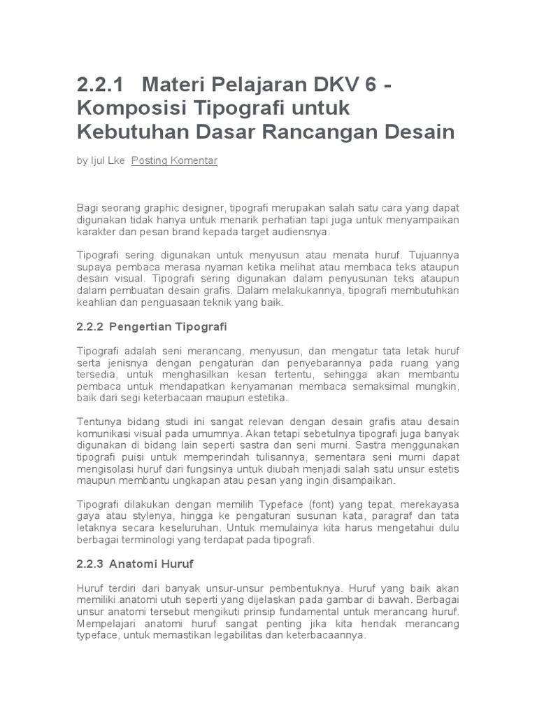 Materi Pelajaran DKV 6 - Komponen Typography | PDF