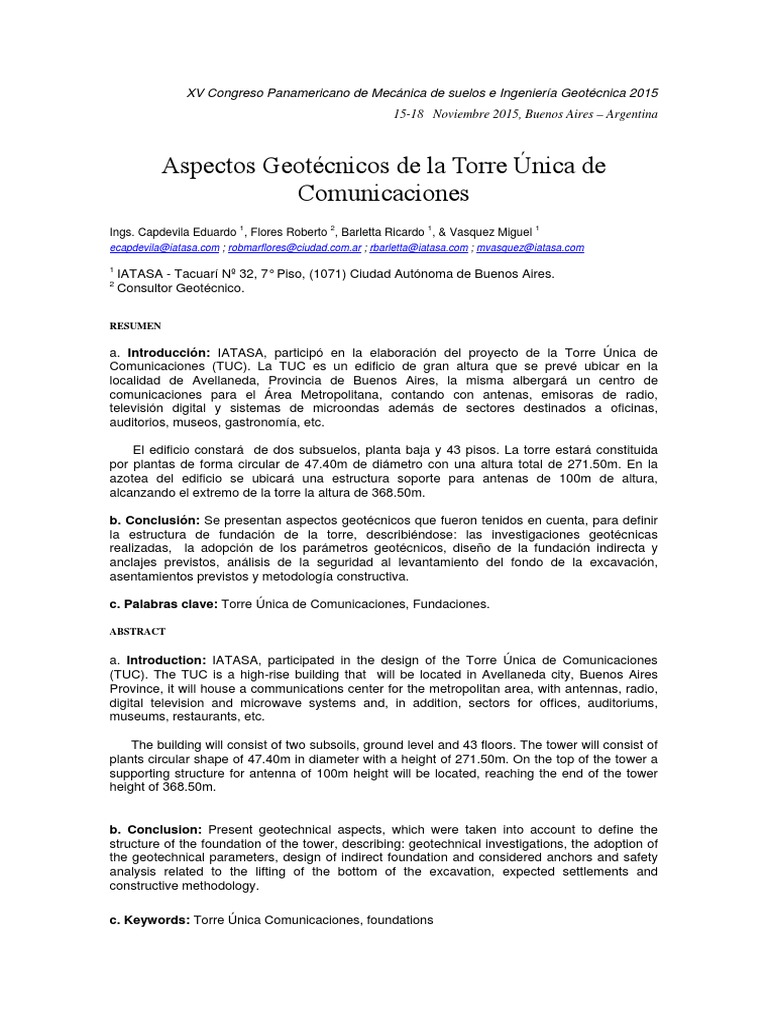 Aspectos Geotécnicos de La Torre Única Comunicaciones PDF | PDF | Torre | Hormigón