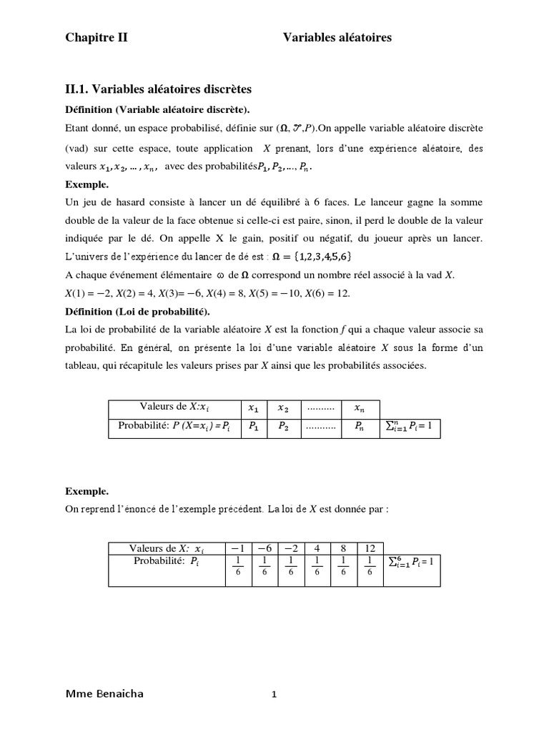 Variables Aléatoires Discrètes et Lois de Probabilité | PDF | Variance ...