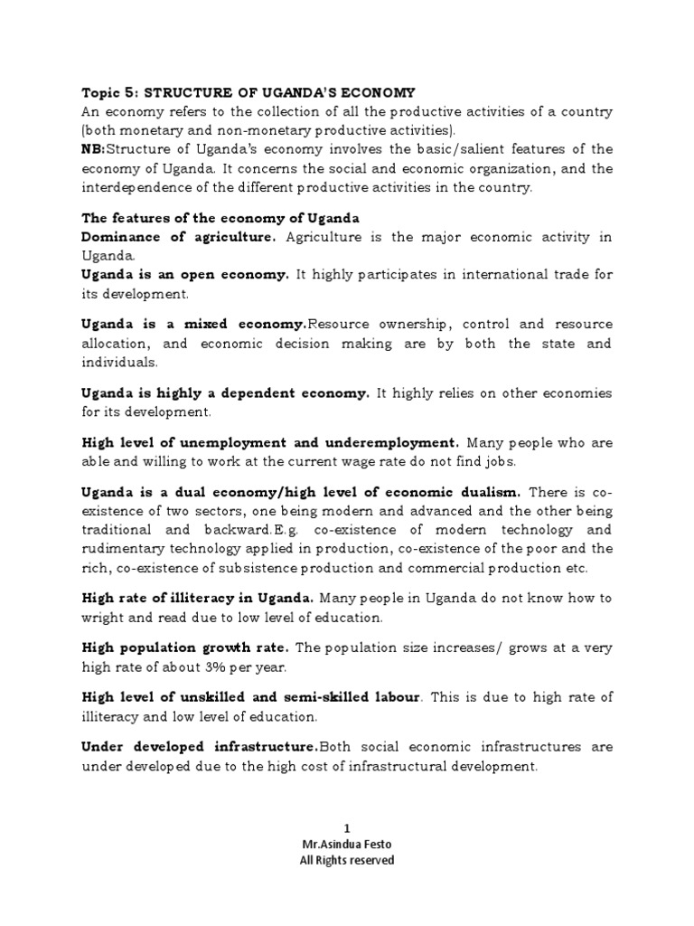 Structure of Uganda's Economy | PDF | Labour Economics | Agriculture