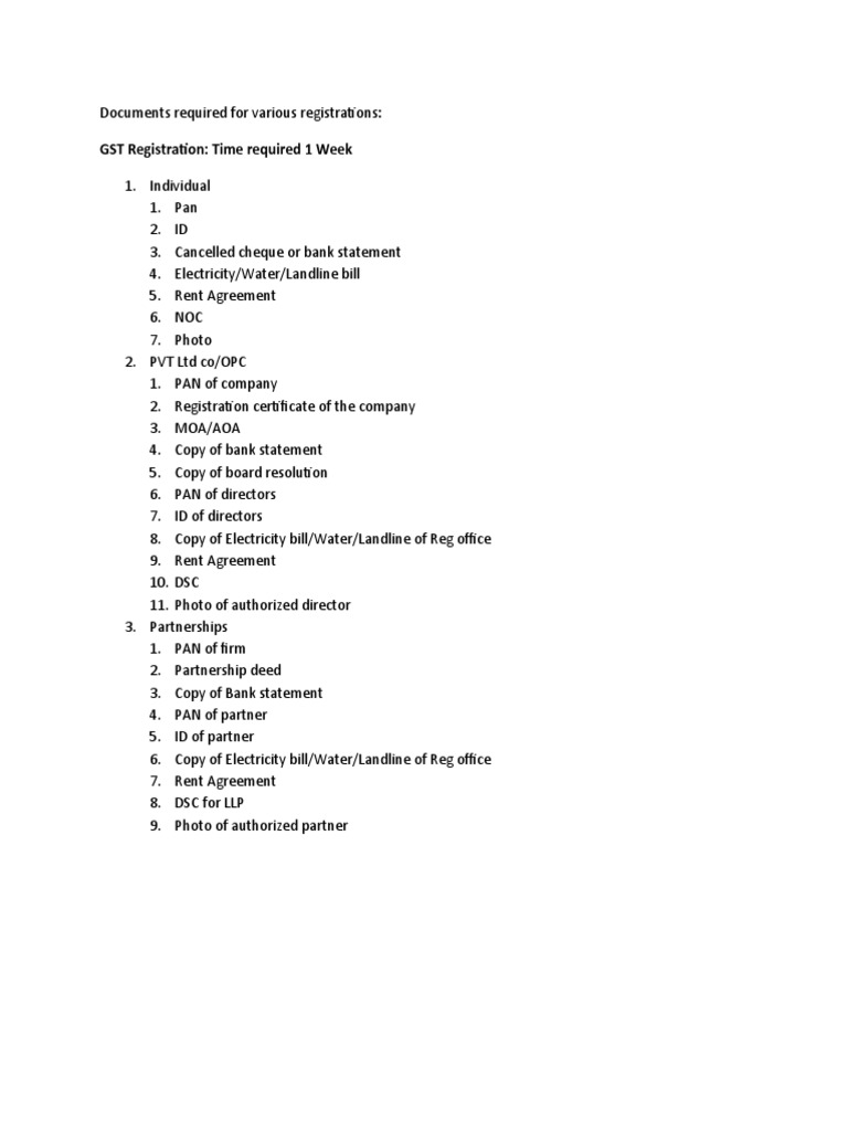 Documents Required Registration | PDF | Identity Document | Limited Liability Partnership