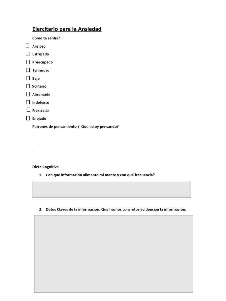 Ejercicios para Trabajar Con La Ansiedad | PDF | Pensamiento | Ansiedad