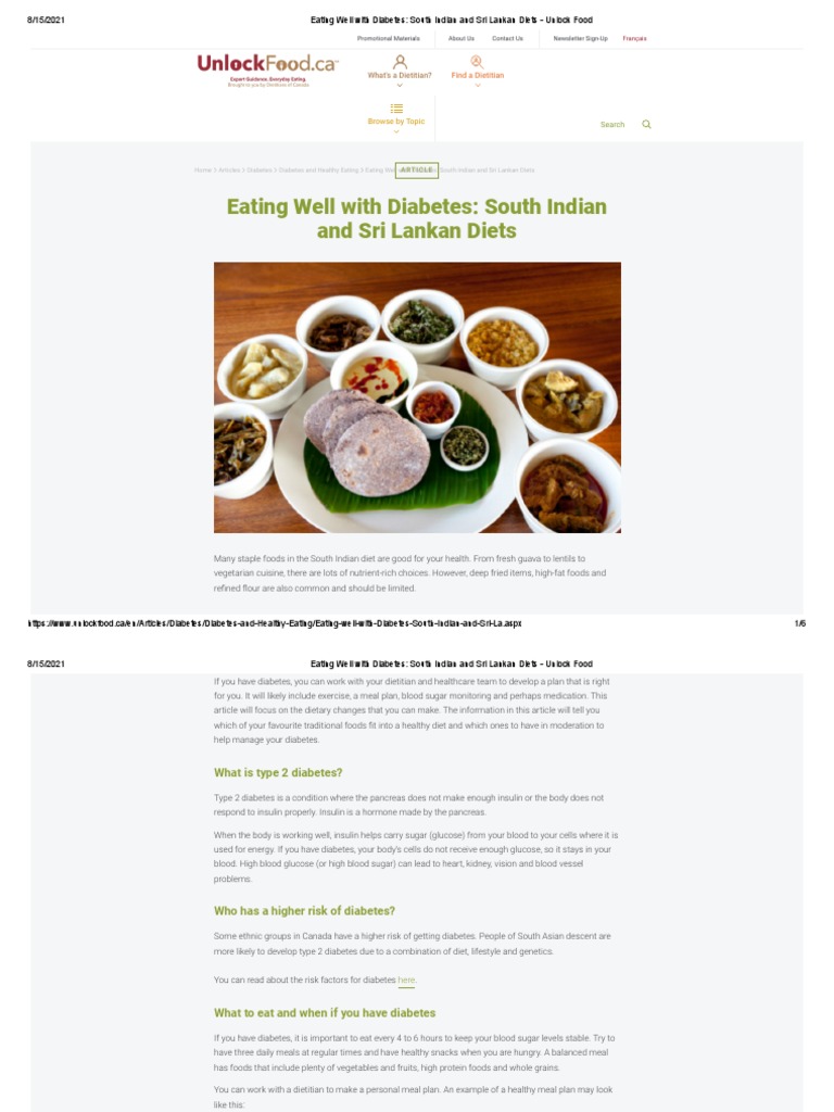 Eating Well With Diabetes - South Indian and Sri Lankan Diets - Unlock ...