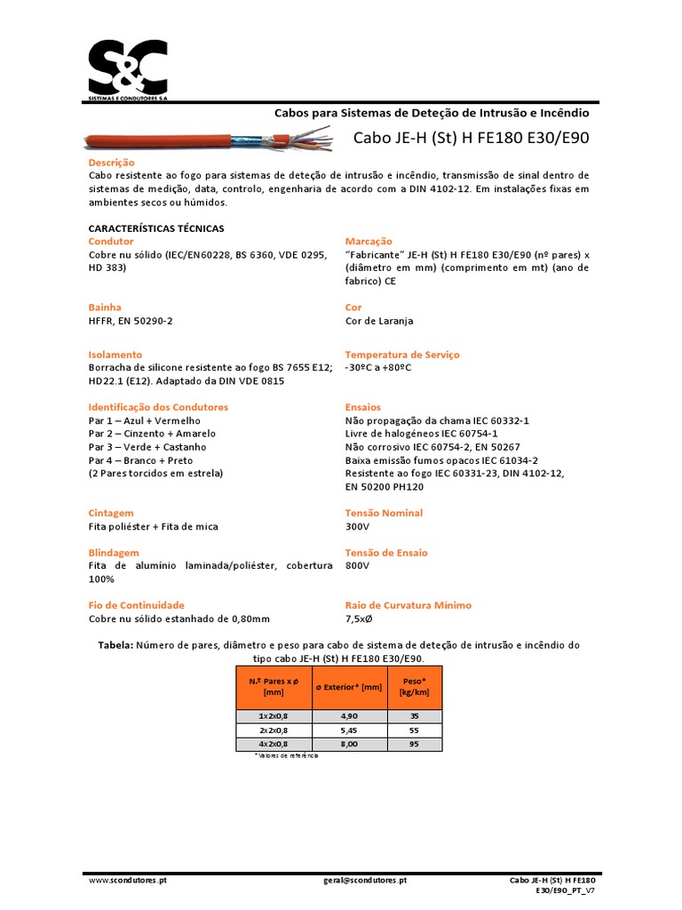 Ficha Tecnica Cabo JE-H (ST) H FE180 E30.E90 | PDF | Ciências Físicas ...