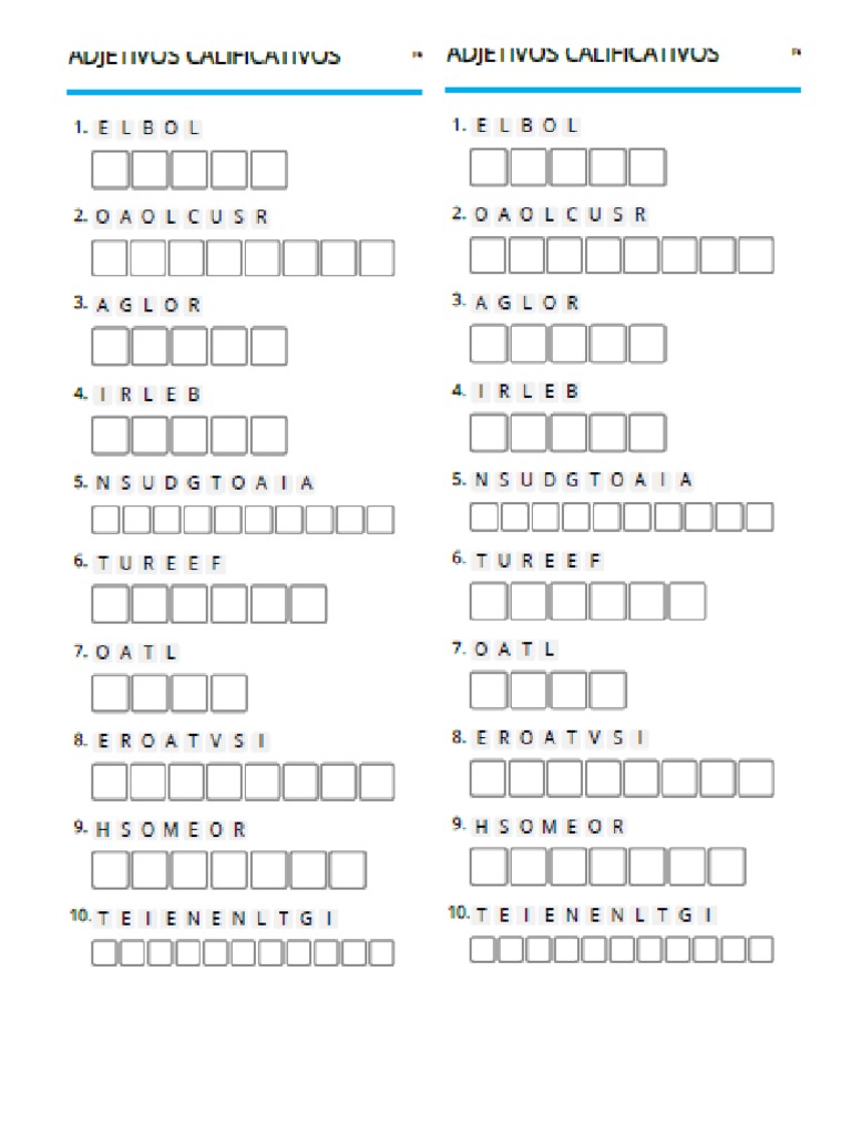 Adjetivos Calificativos, Anagramas | PDF