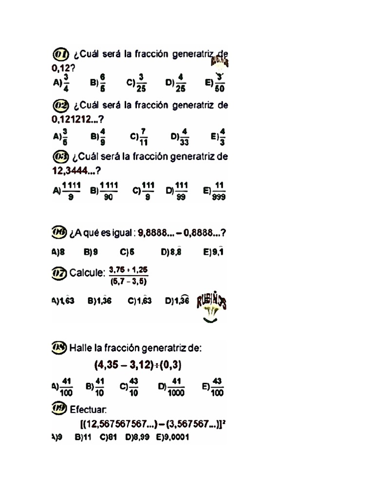 Ejerciocios de Fraccion Generatriz PDF | PDF